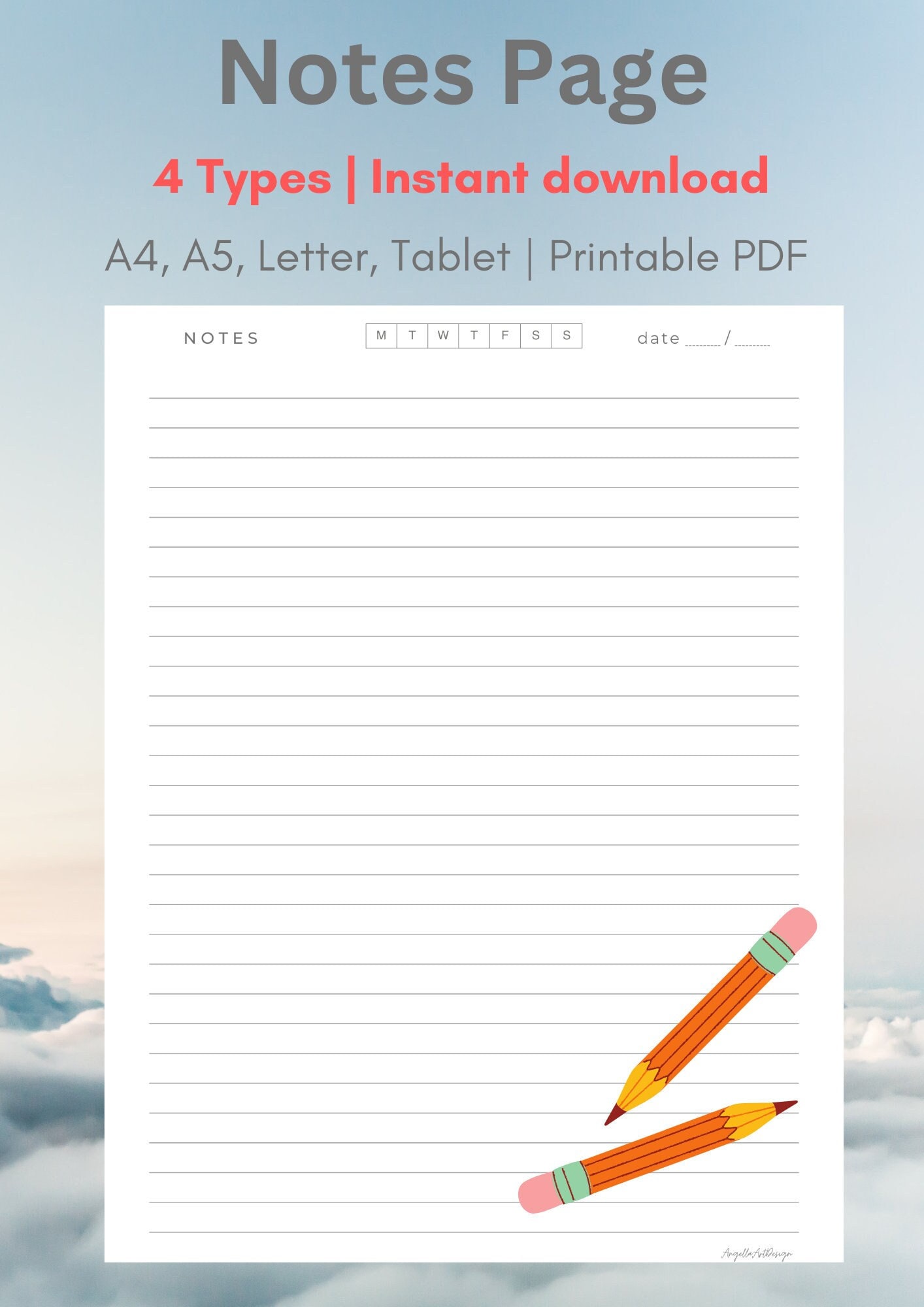 Notes Page Printable, Minimal Lined Notes Template, Goodnotes Template ...