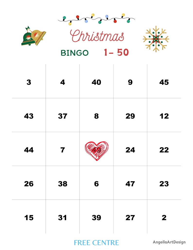 50 Cute 1-50 Christmas Bingo Cards Printable PDF Download - Etsy