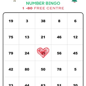 50 Cute 1-80 Christmas Bingo Number Cards, Printable PDF Download ...