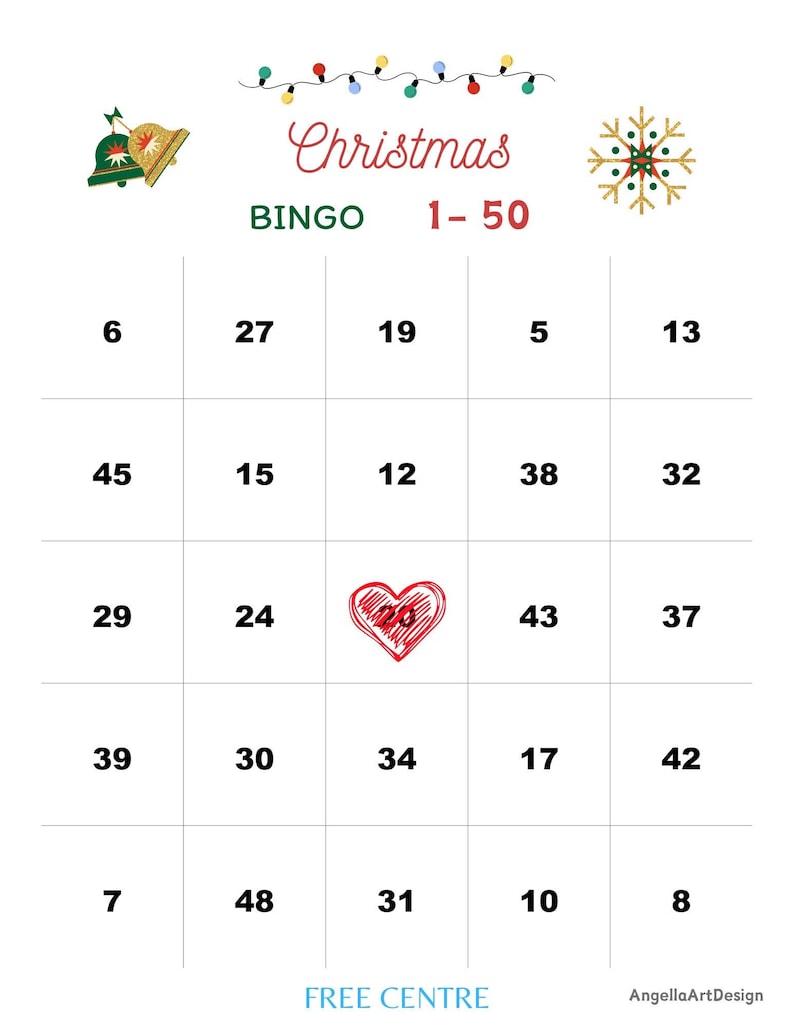 50 Cute 1-50 Christmas Bingo Cards Printable PDF Download - Etsy