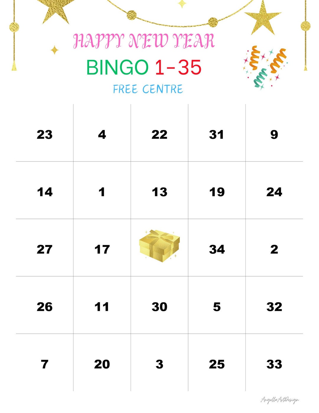 50 Cute 1-35 New Year Bingo Cards, Printable PDF Download, New Year ...