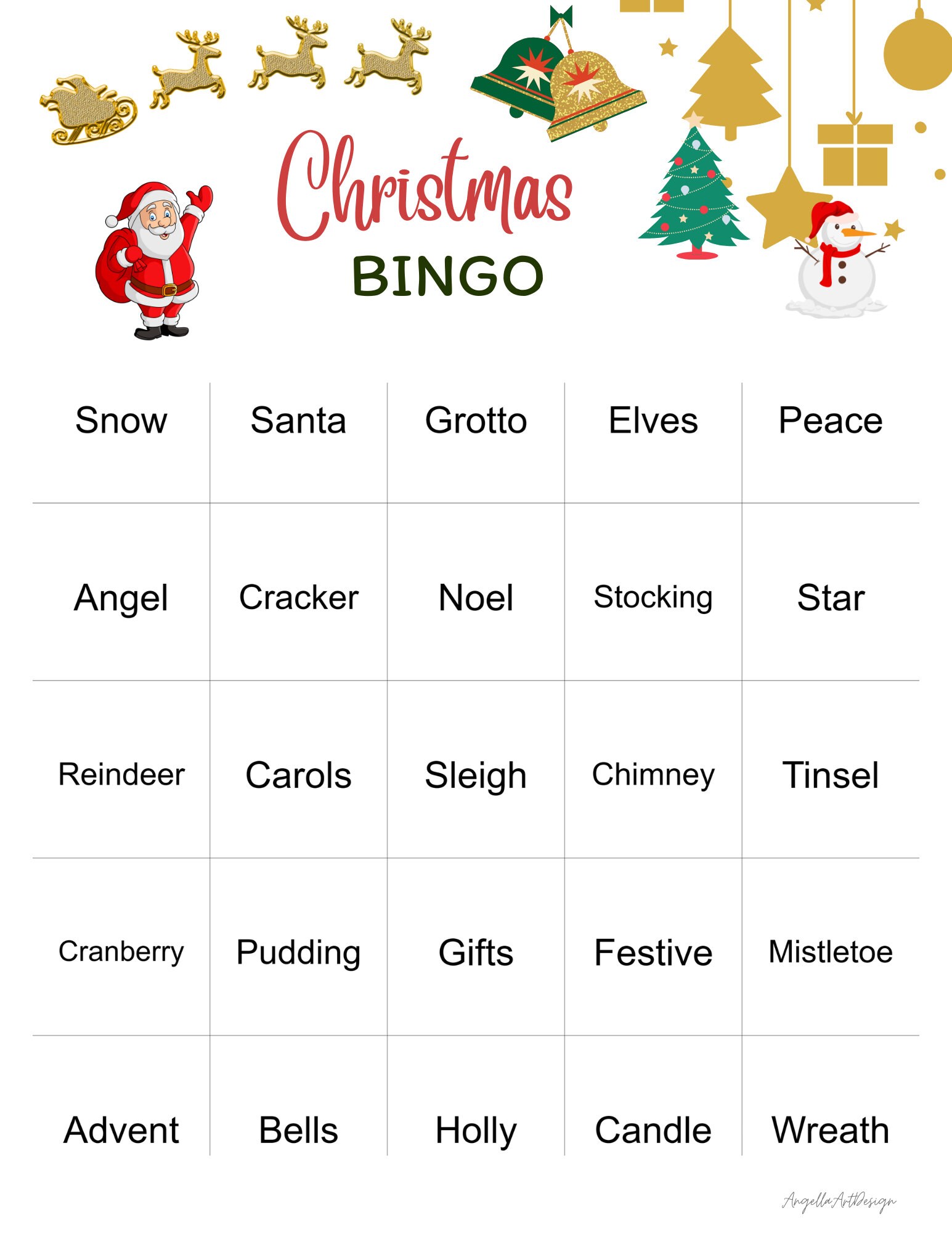 50 Cute02 Christmas Bingo Cards, Printable PDF Download, Christmas Game ...