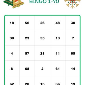 50 Cute 1-70 Christmas Bingo Cards, Printable PDF Download, Christmas ...