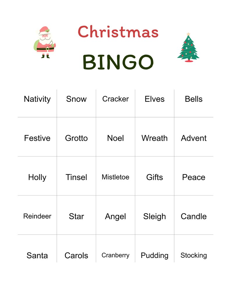 50 Cute Christmas Bingo Cards, Printable PDF Download, Christmas Game ...