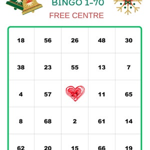 50 Cute 1-70 Christmas Bingo Cards, Printable PDF Download, Christmas ...