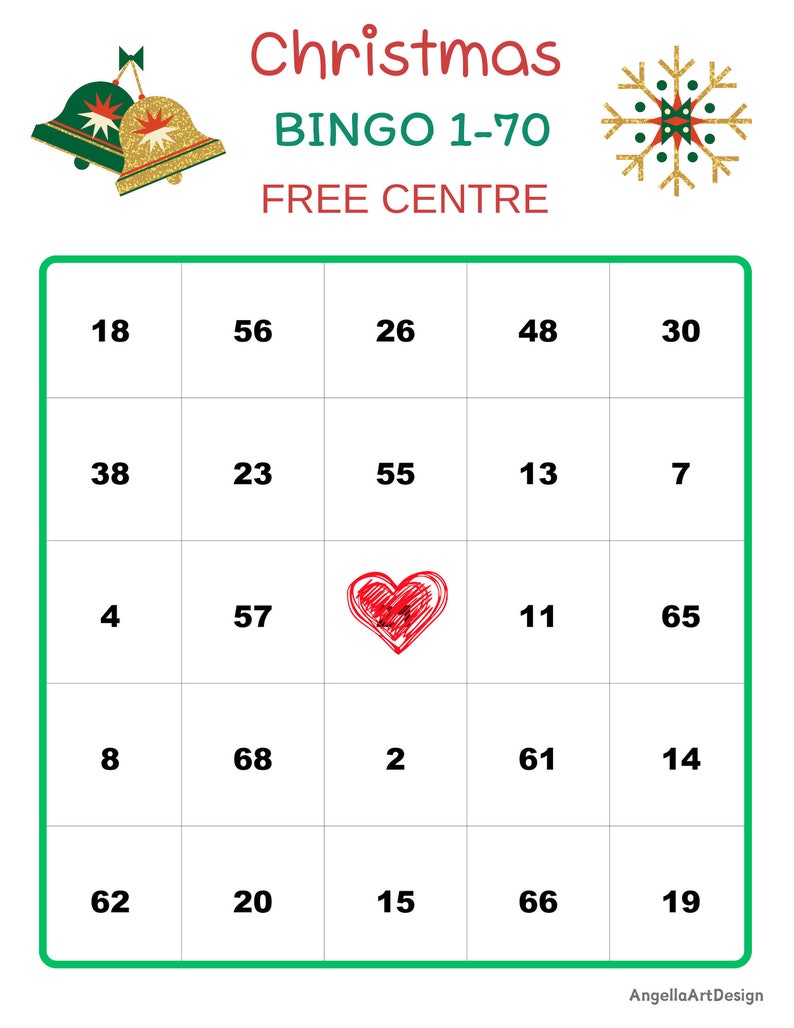 50 Cute 1-70 Christmas Bingo Cards, Printable PDF Download, Christmas ...