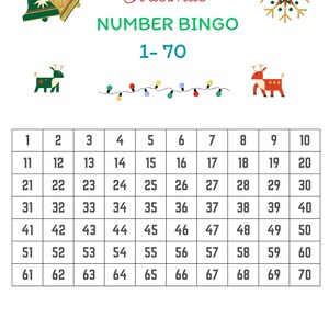 50 Cute 1-70 Christmas Bingo Cards, Printable PDF Download, Christmas ...