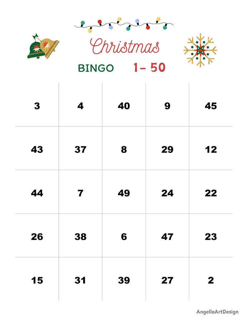 50 Cute 1-50 Christmas Bingo Cards, Printable PDF Download, Christmas ...
