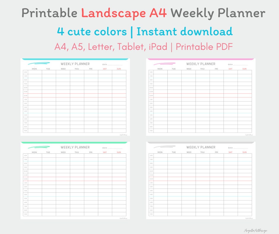 4 Cute Colors Weekly Printable and Digital Planner, Minimal Schedule ...