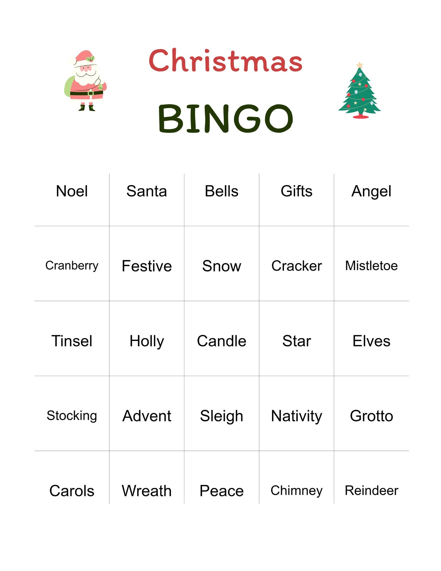 50 Cute Christmas Bingo Cards, Printable PDF Download, Christmas Game ...