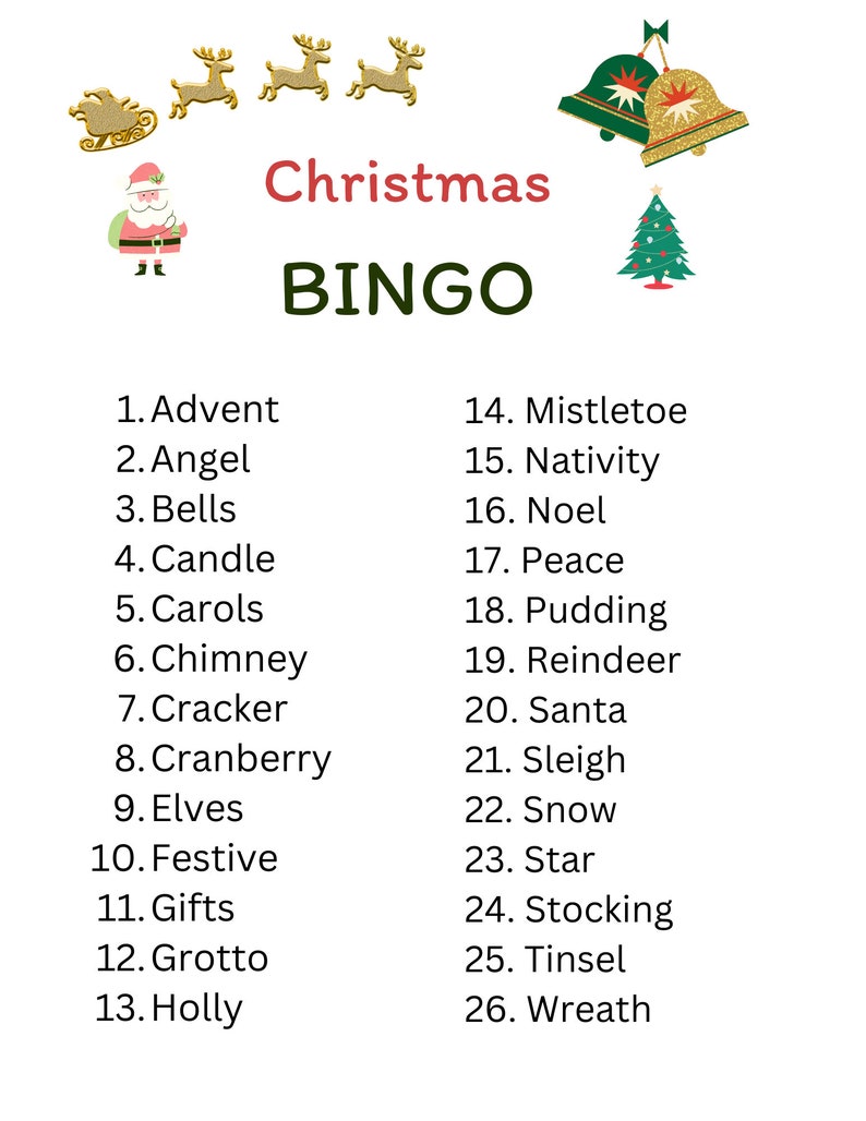 50 Cute Christmas Bingo Cards, Printable PDF Download, Christmas Game ...