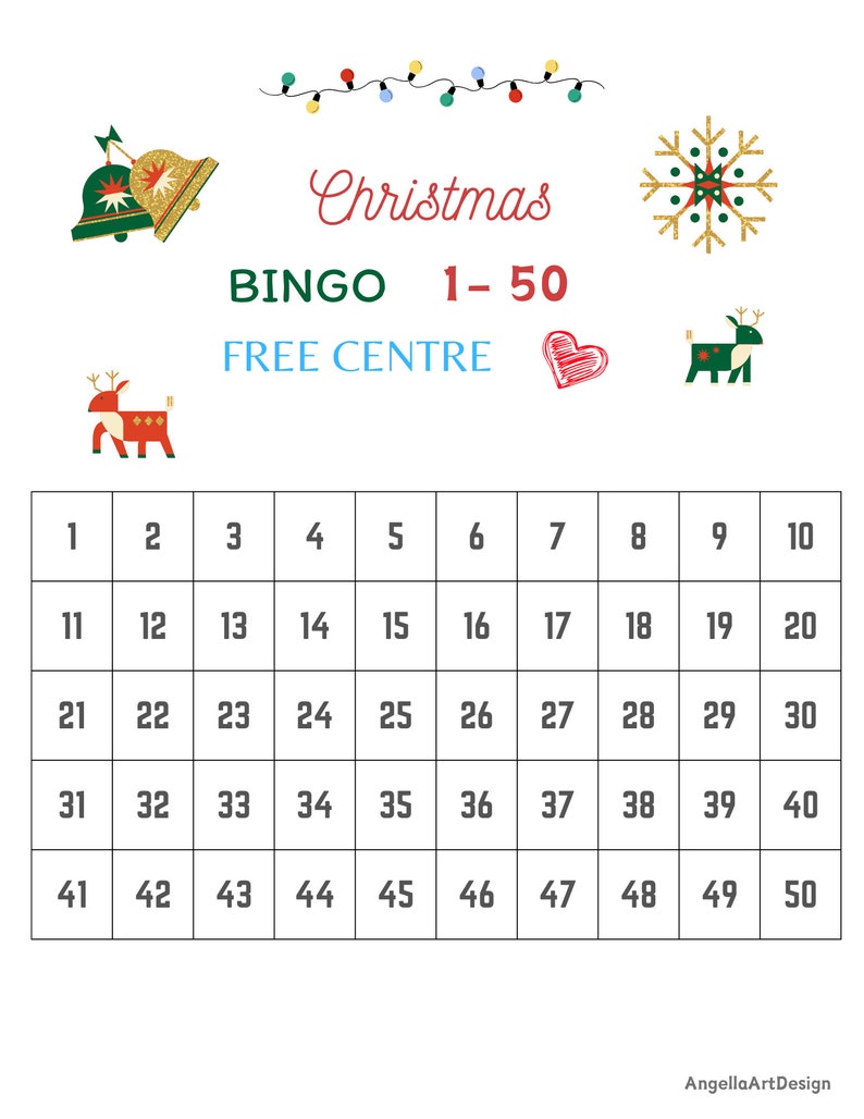 50 Cute 1-50 Christmas Bingo Cards Printable PDF Download - Etsy