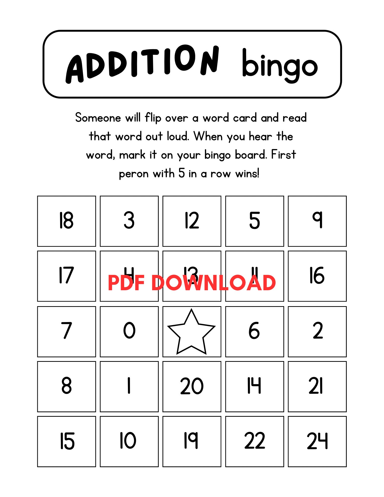 Addition Bingo Game, Elementary, Math, Teachers & Parents, Learning ...