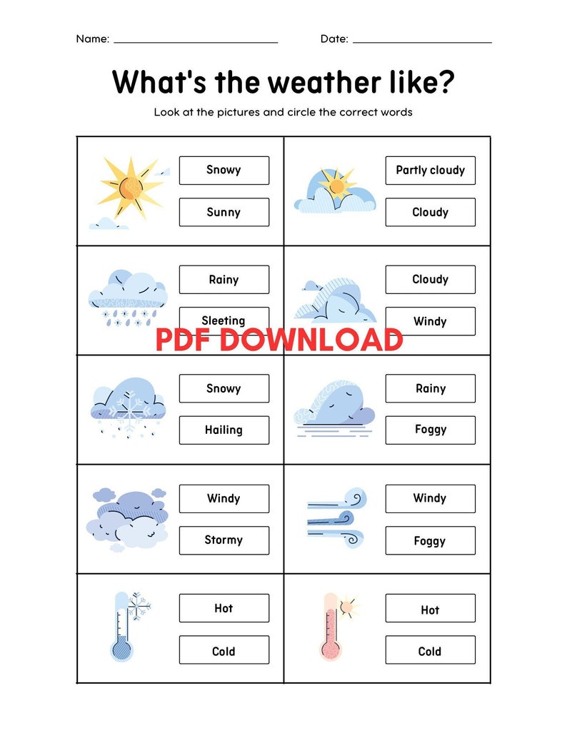 Weather Worksheets, Picture, Word Match, Educational, School, Elementary Learning, Teachers ...