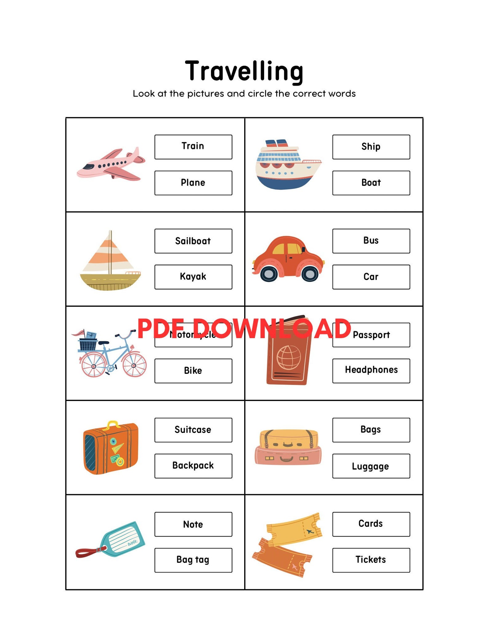 Travel Spelling & Word Match Worksheets, Reading, Learning, Teachers ...