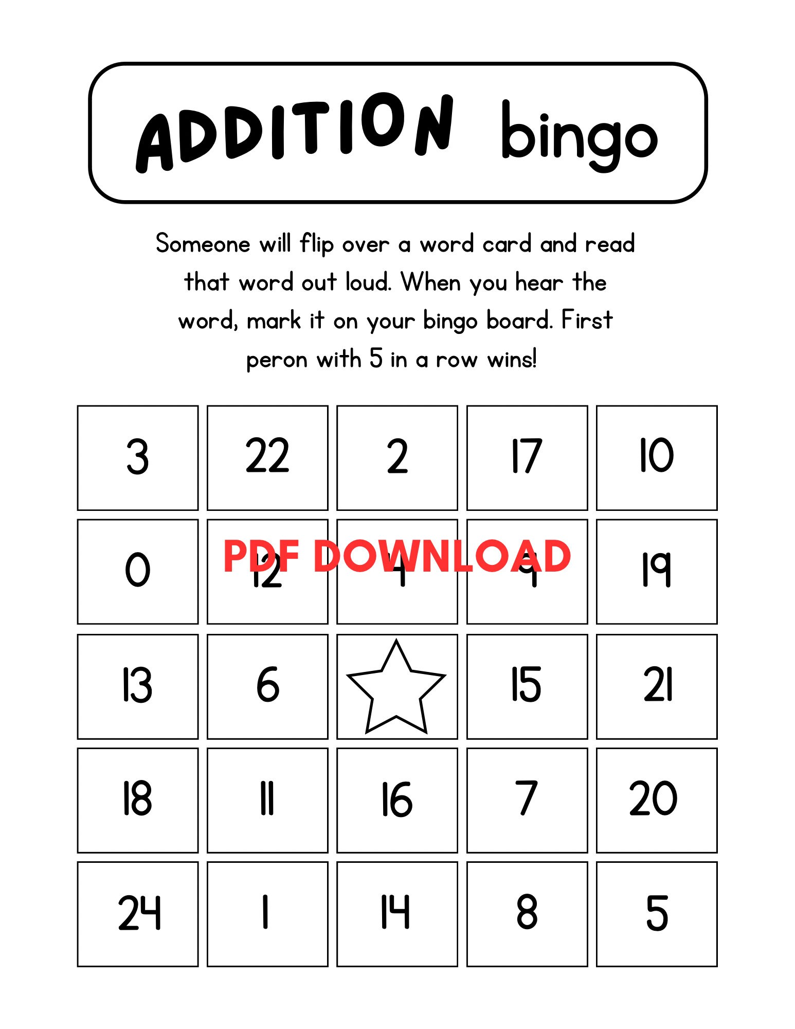 Addition Bingo Game, Elementary, Math, Teachers & Parents, Learning ...