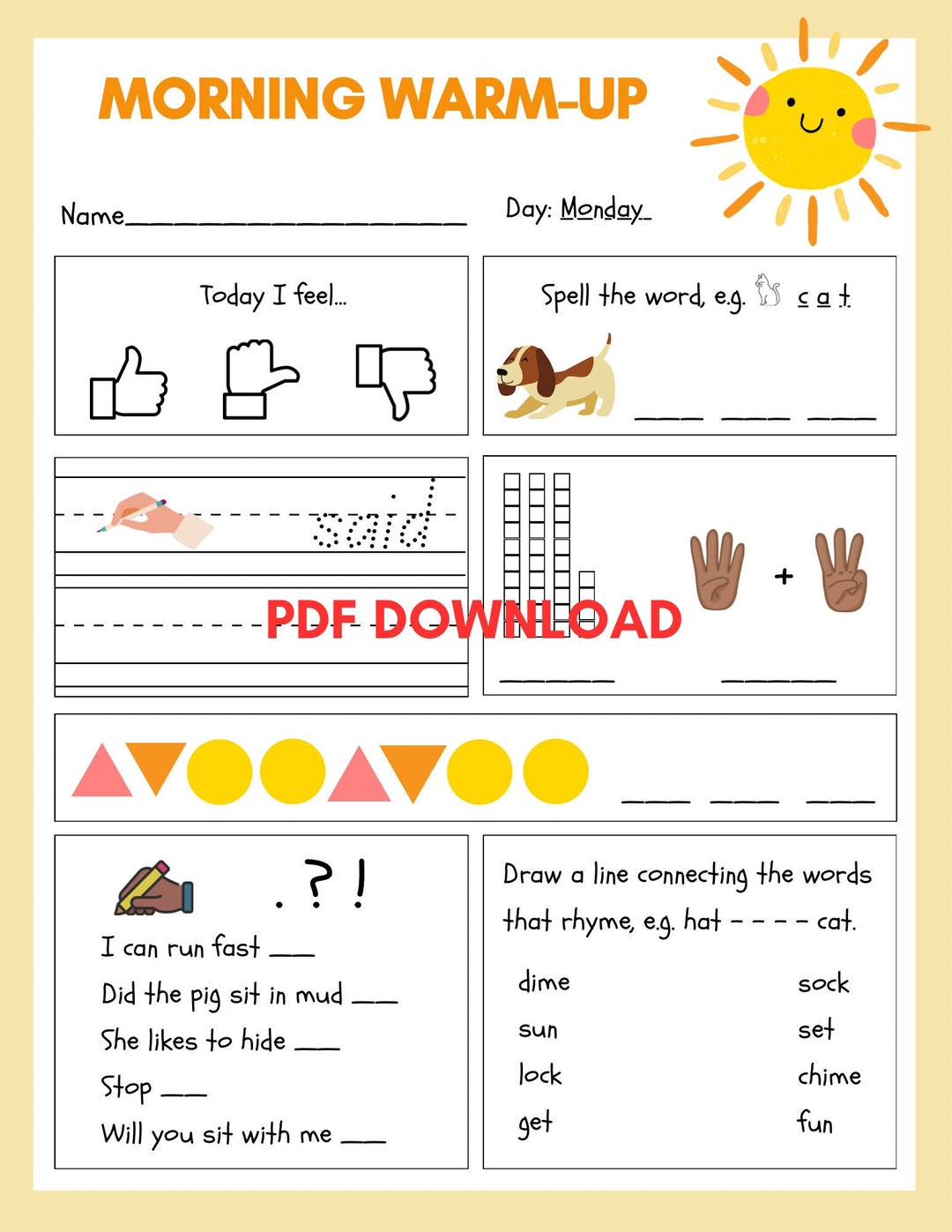 Morning Warm up Worksheets, Math, Reading, Tracing, Learning, 1st-4th ...