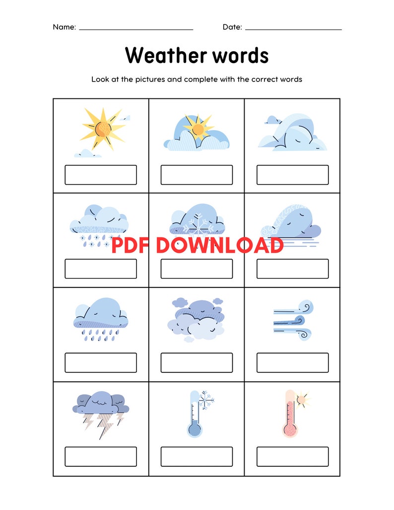 Weather Worksheets, Picture, Word Match, Educational, School ...