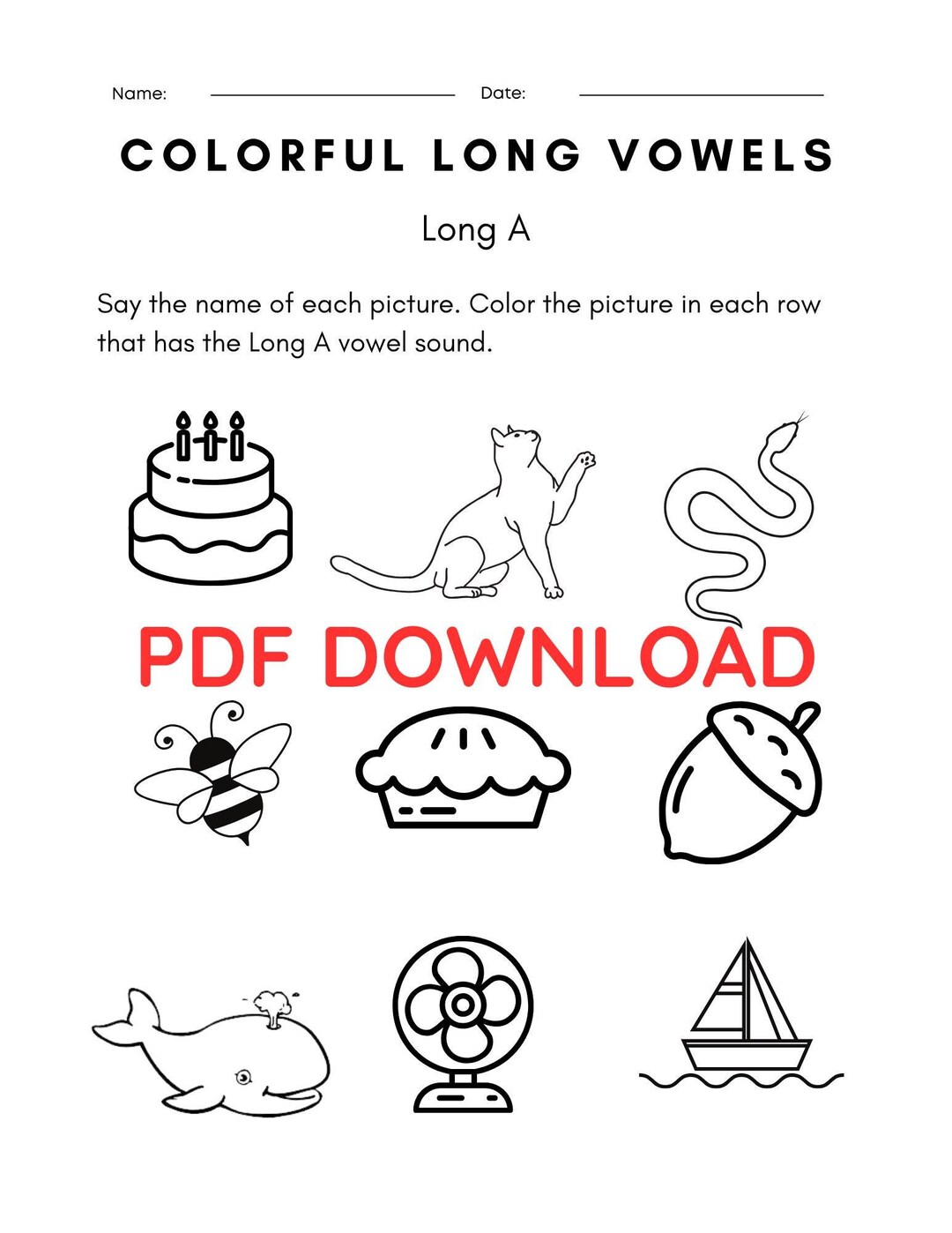 Long Vowels A, E, I, O, U Worksheets, Elementary, Letters, Writing ...