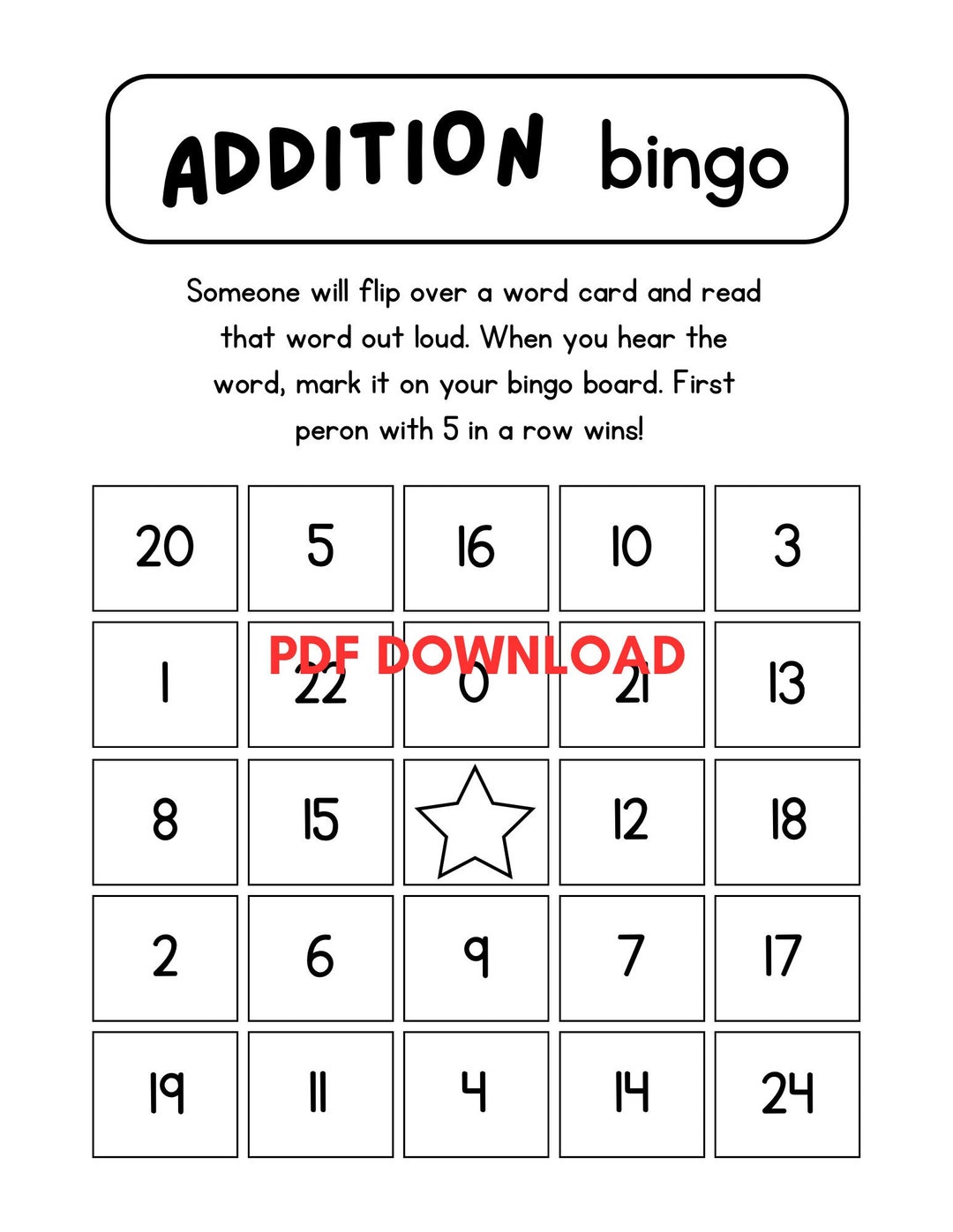 Addition Bingo Game, Elementary, Math, Teachers & Parents, Learning ...
