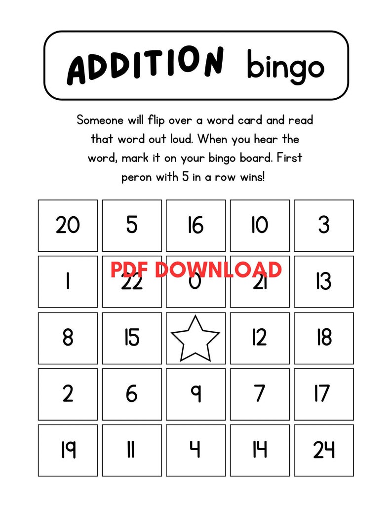 Addition Bingo Game, Elementary, Math, Teachers & Parents, Learning ...