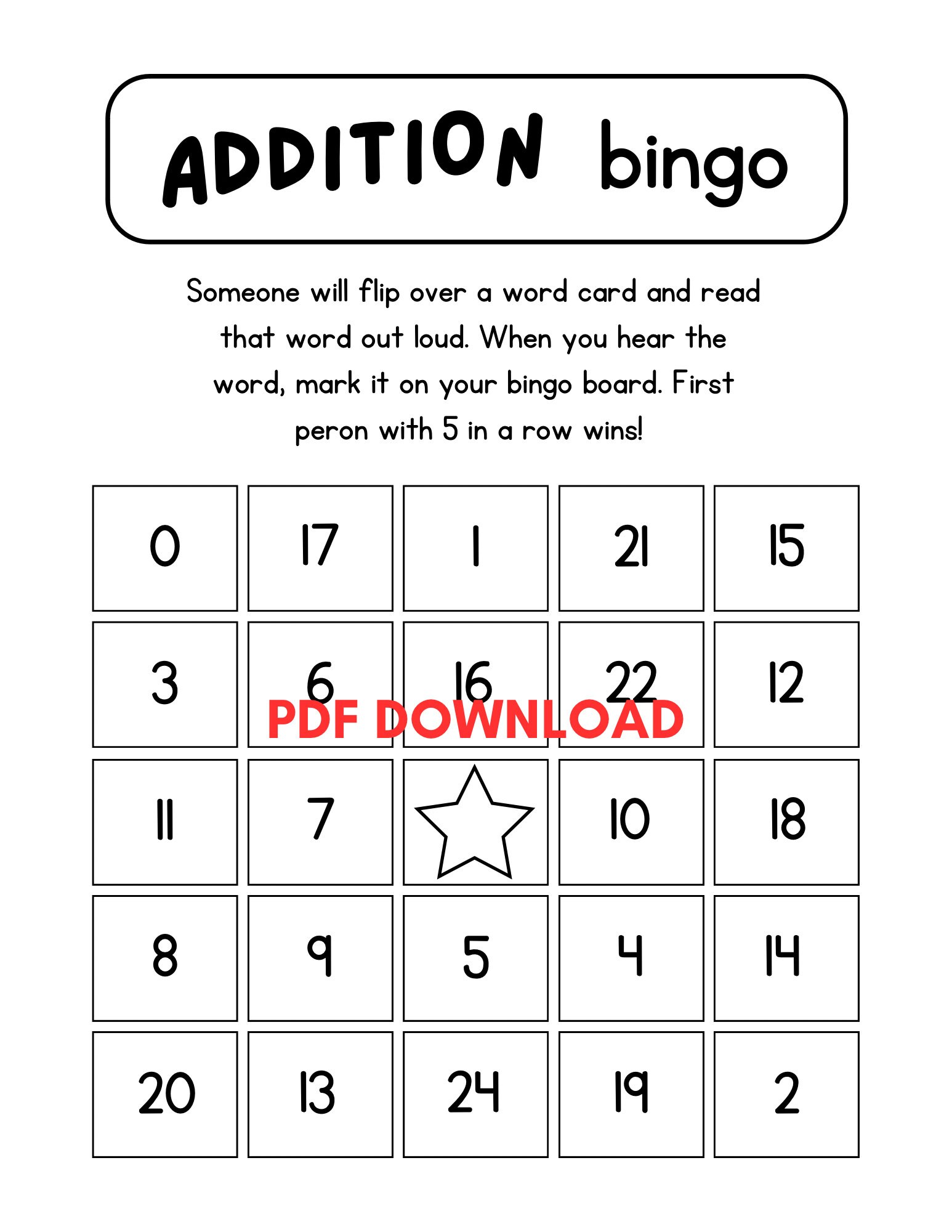 Addition Bingo Game, Elementary, Math, Teachers & Parents, Learning ...