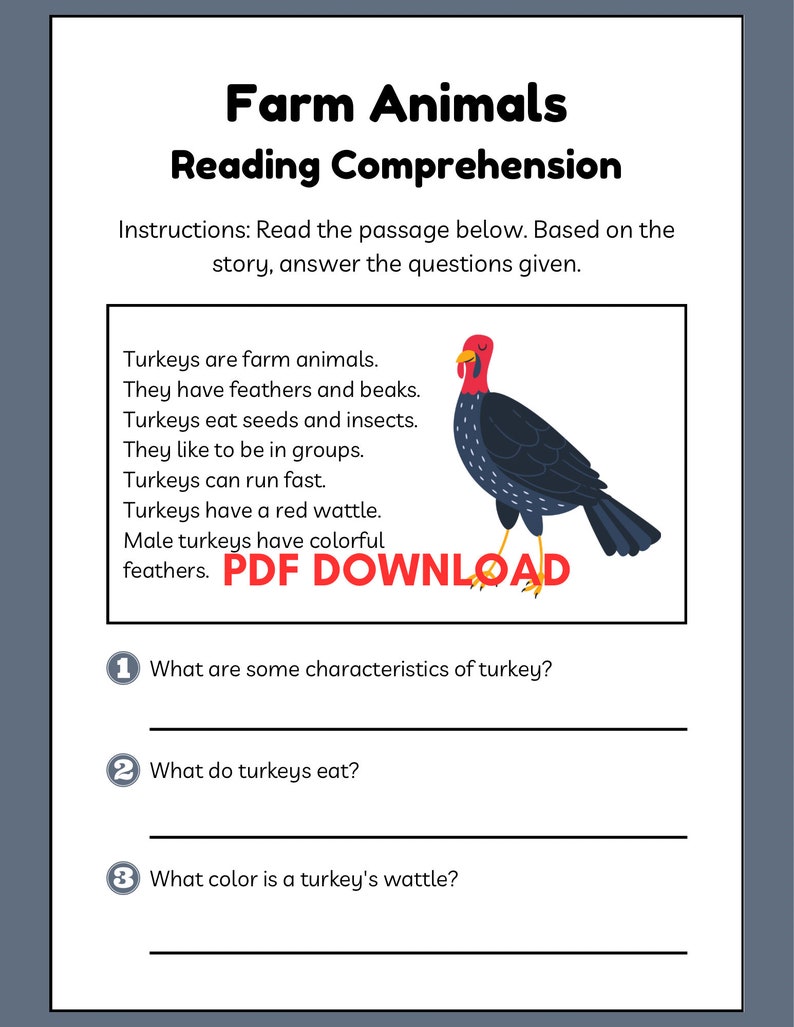 Farm Animals Reading Comprehension Worksheets, Reading, Tracing ...