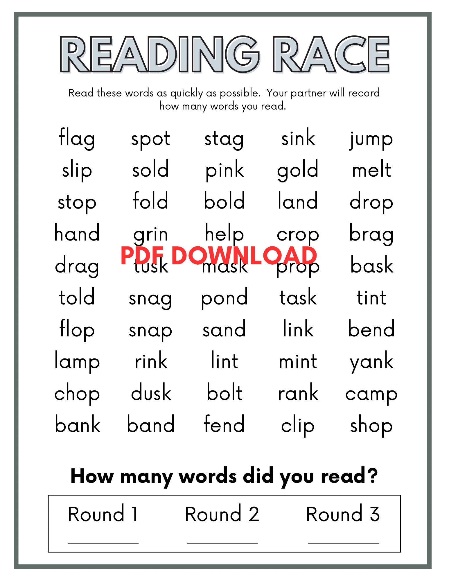 Reading Race Educational Game, Elementary, Teachers, Parents, Reading ...