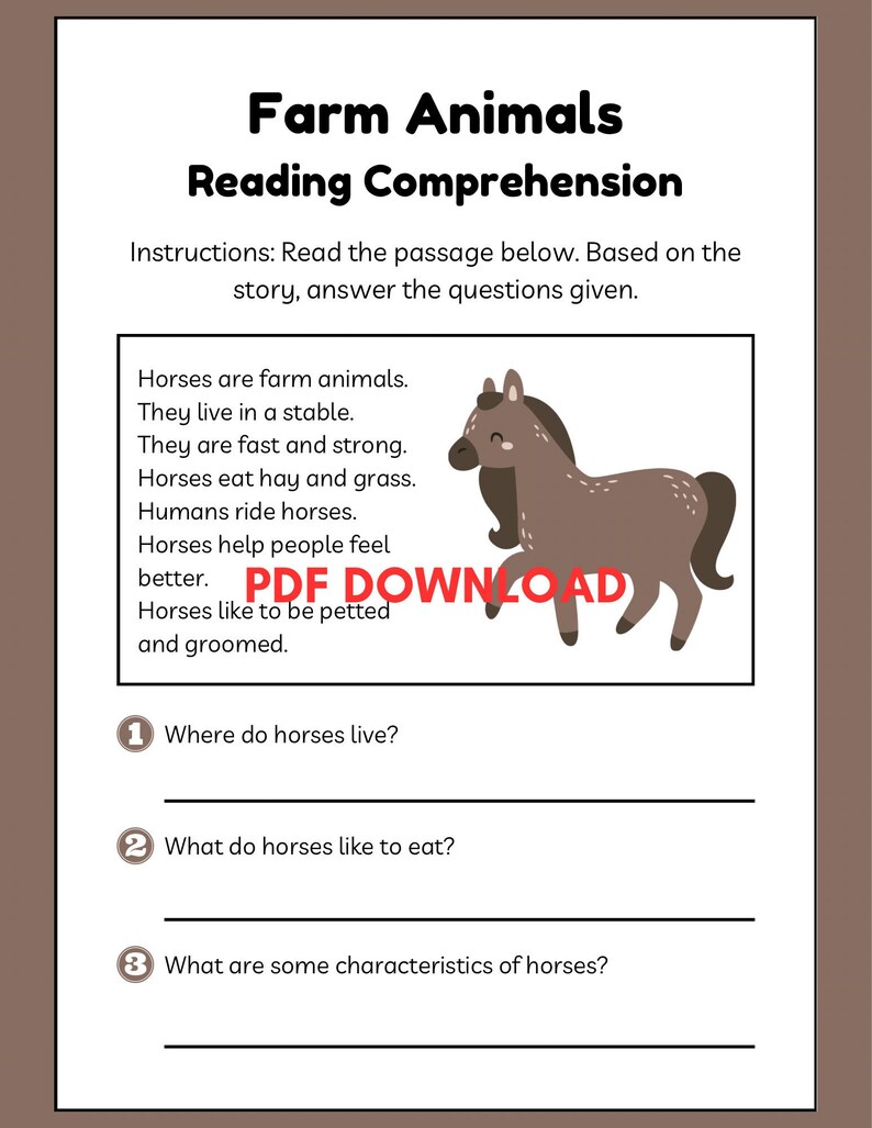 Farm Animals Reading Comprehension Worksheets, Reading, Tracing ...