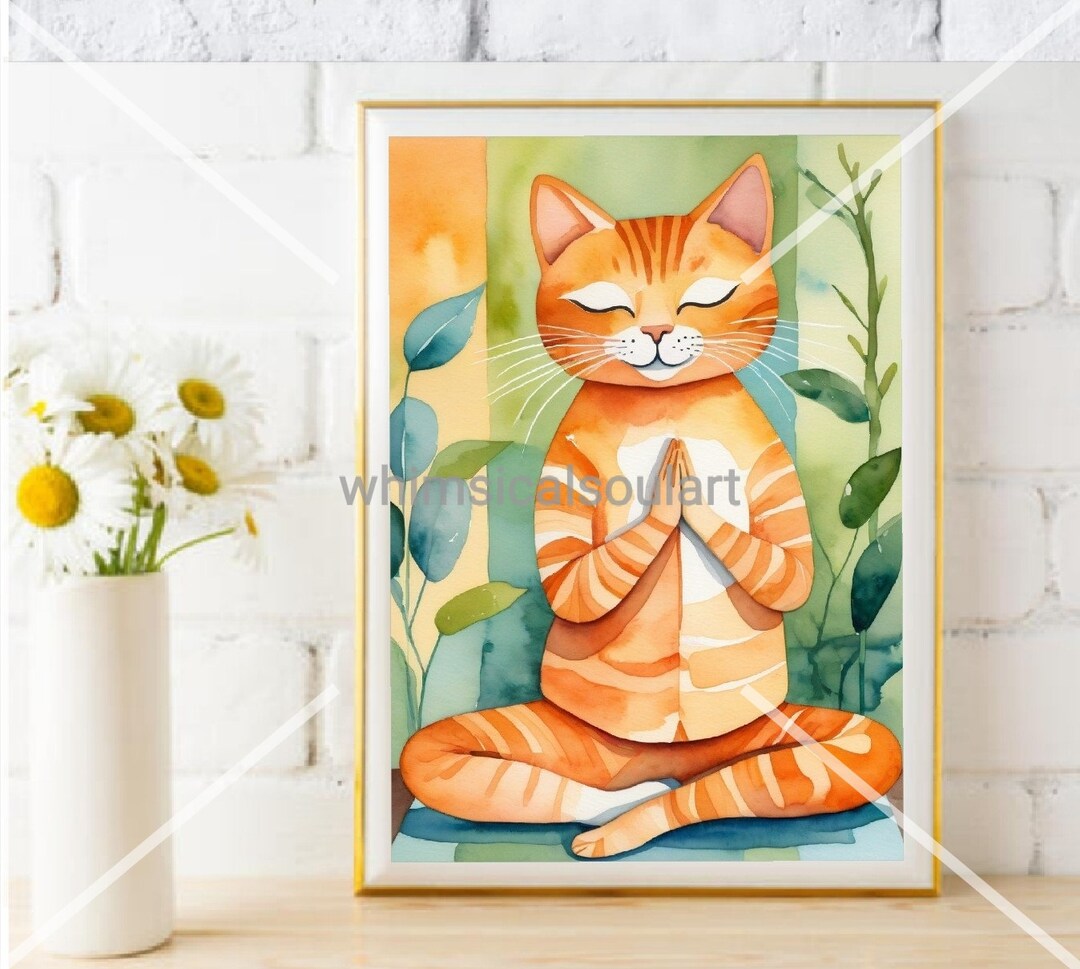 Kitty Meditation-yoga Pose - Minimalist Art - Etsy