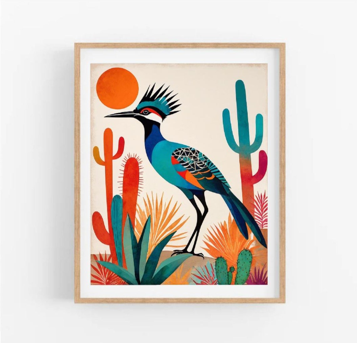 Roadrunner Cactus Minimalist Art - Boho Art - Desert Art - Etsy