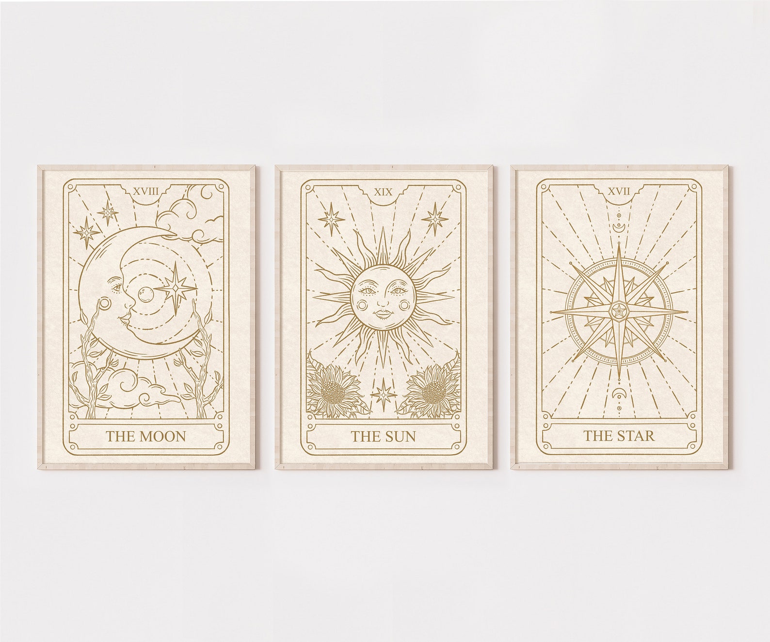 Set of 3 the Sun the Moon the Star Tarot Card Printable Poster, Boho ...
