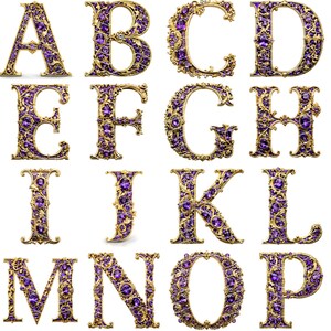 Amethyst Letters PNG Gold and Amethyst Alphabet Clipart Monogram Jewel ...