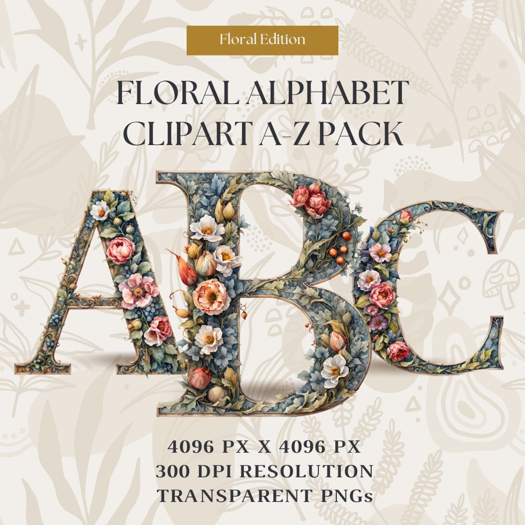 Floral Alphabet PNG Floral Alphabet Clipart Flower Wedding Monogram ...