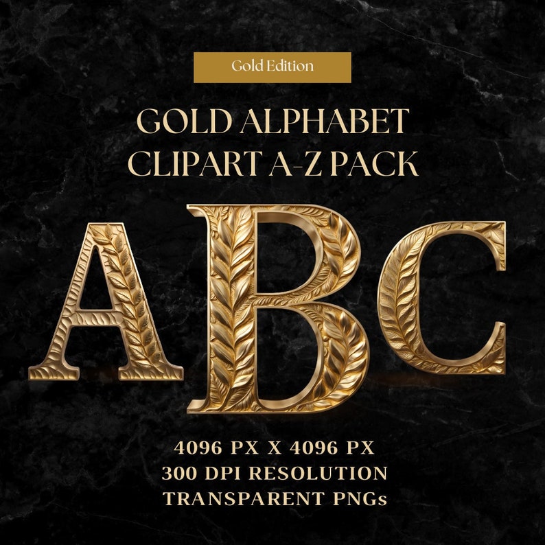 Gold Alphabet Clipart Letter PNG Monogram Letter Gold Leaf Design Bling ...
