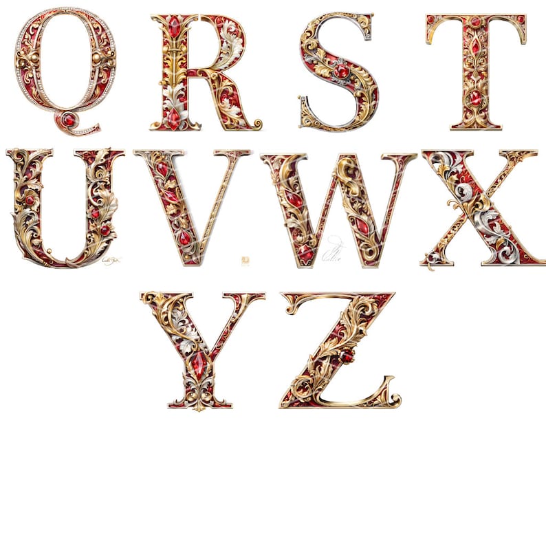 Jewel Letters PNG Gold and Ruby Alphabet Clipart Monogram Jewel ...