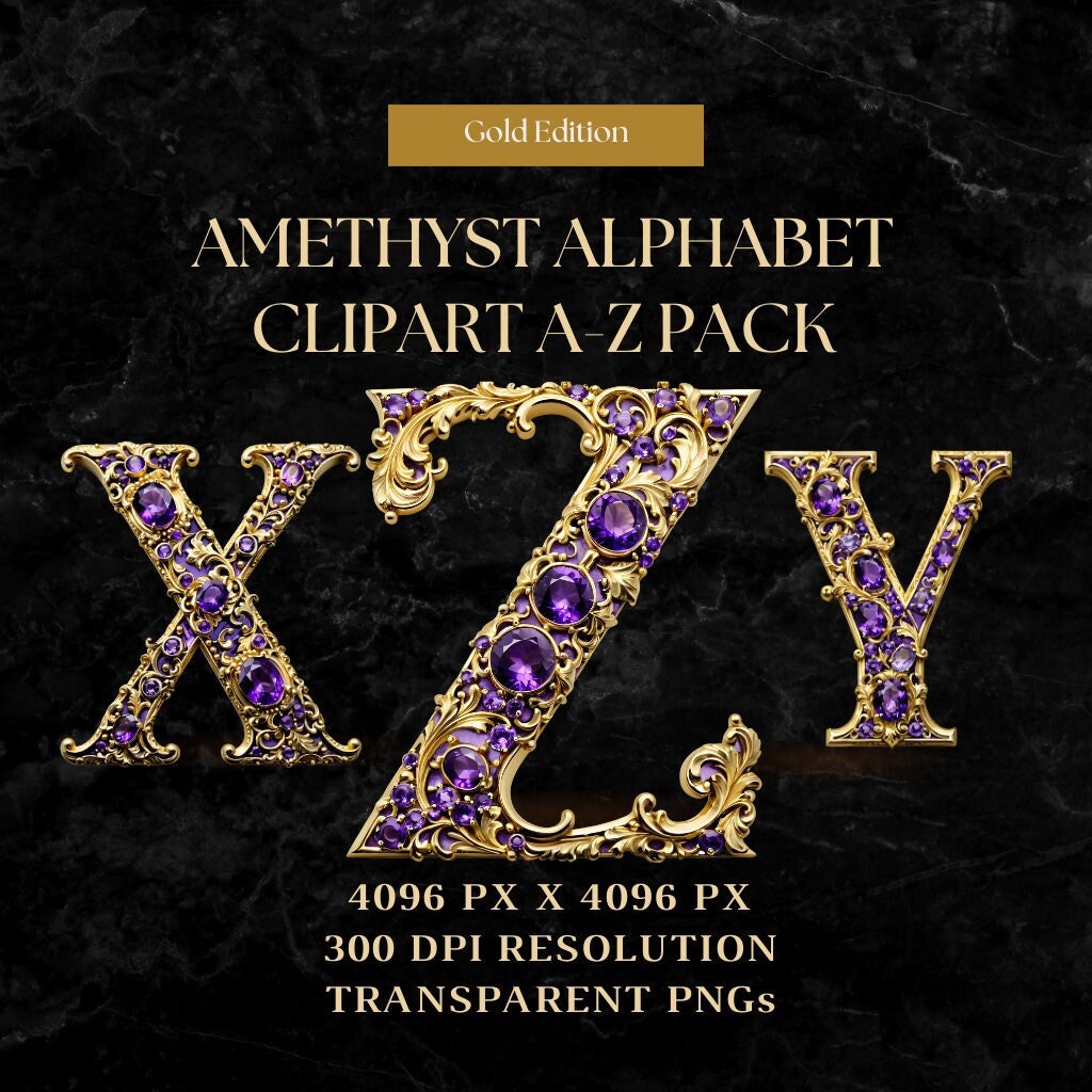 Amethyst Letters PNG Gold and Amethyst Alphabet Clipart Monogram Jewel ...