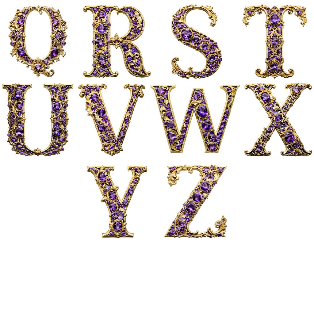 Amethyst Letters PNG Gold and Amethyst Alphabet Clipart Monogram Jewel ...