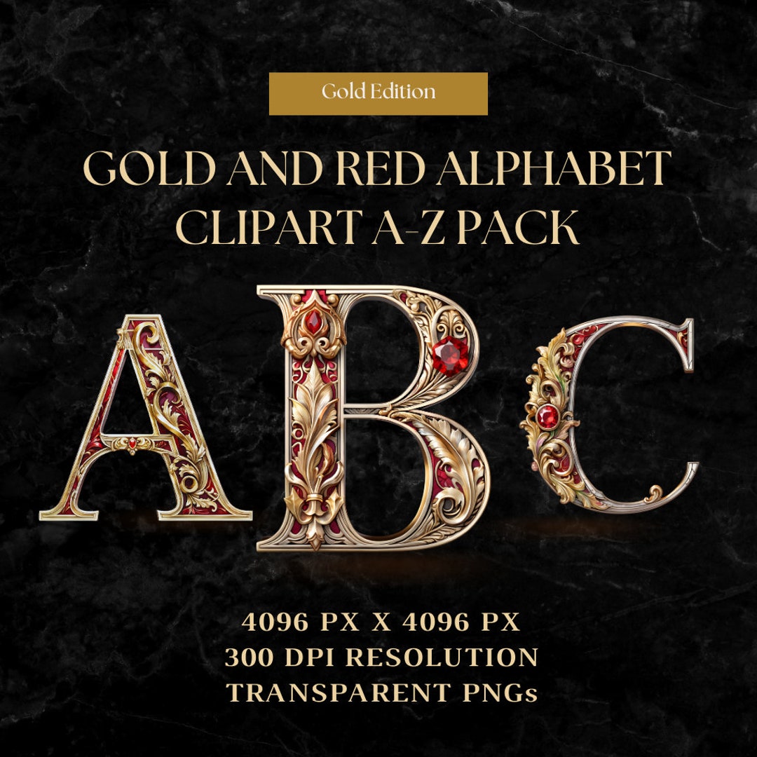 Jewel Letters PNG Gold and Ruby Alphabet Clipart Monogram Jewel ...