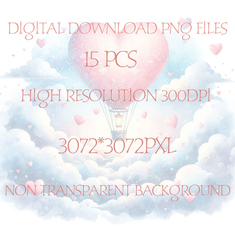 Valentine's Day Hot Air Balloon Clipart: Magical Love Designs (15pc) - Etsy