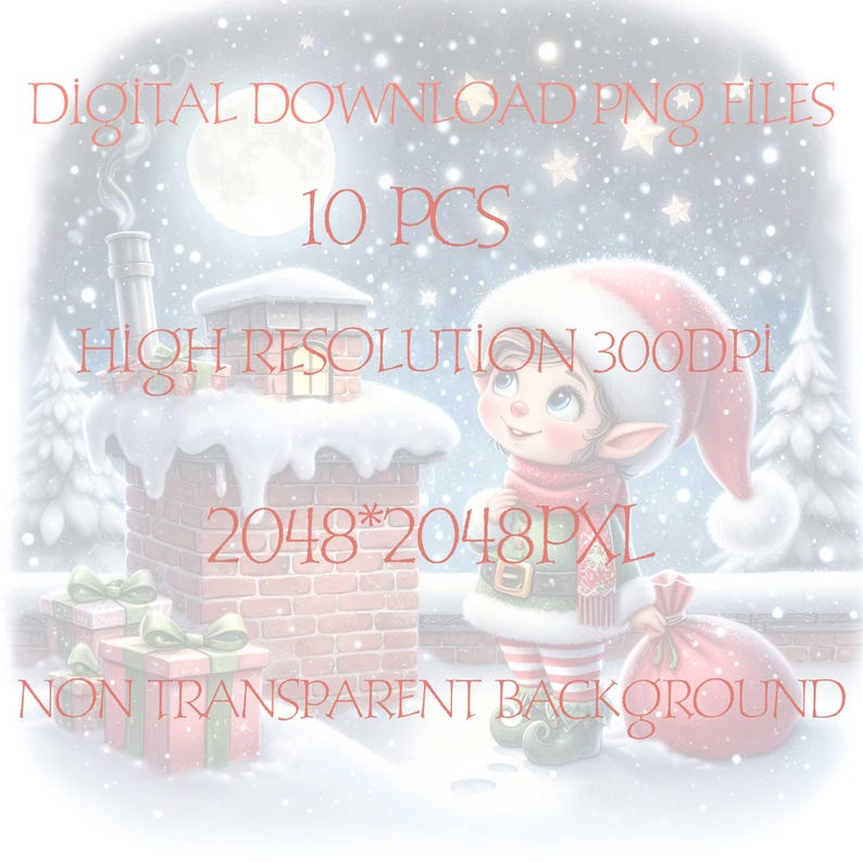 Christmas Elf Rooftop Scene: Whimsical Holiday Digital Print ...