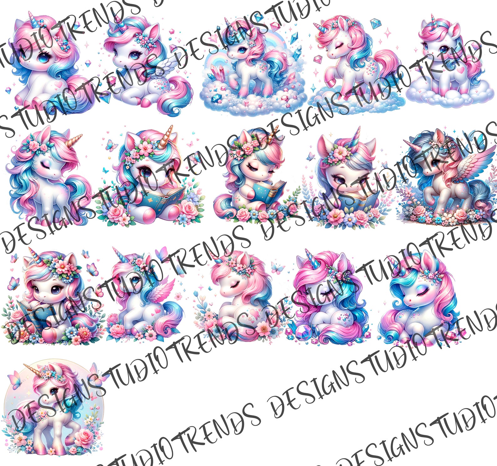 Baby Unicorn Clipart: 16 Fantasy Designs, Commercial Use (digital ...