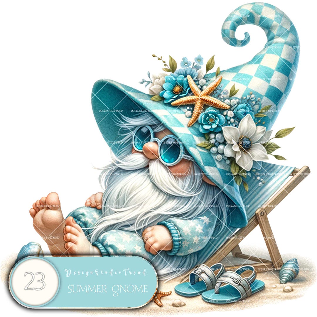 Seashell Starfish Gnome Clipart: Summer Watercolor PNG Bundle ...