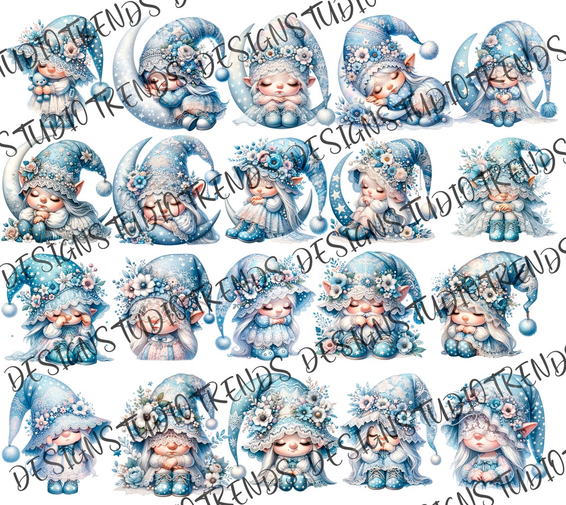 Sleepy Gnome Clipart PNG Bundle: Nursery Decor (24 Pcs) (digital ...