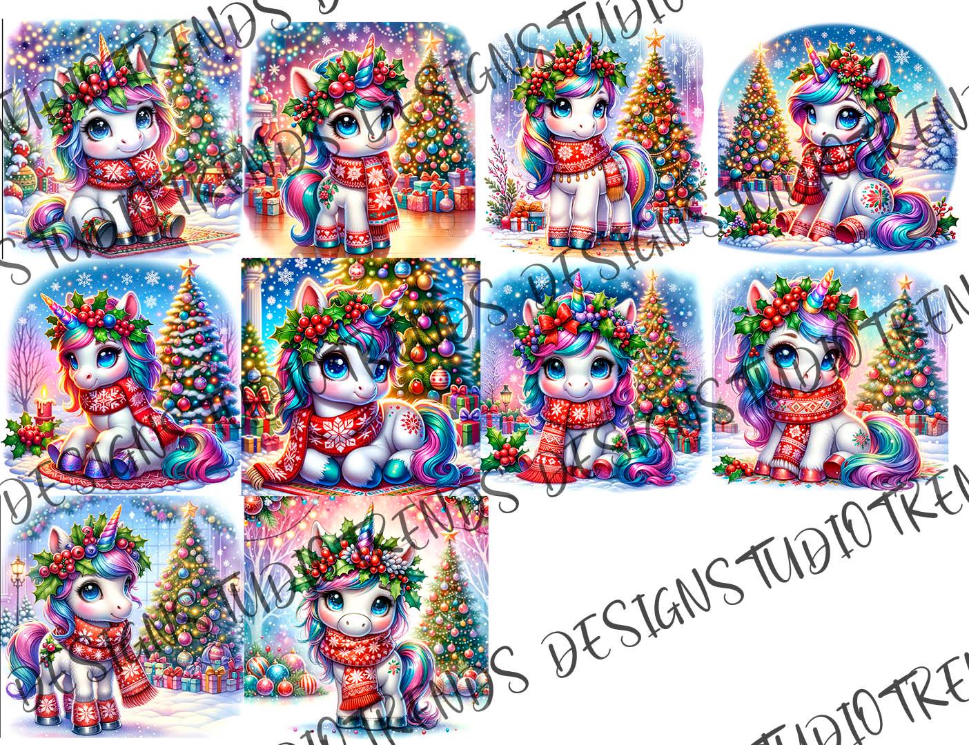 Christmas Unicorn Clipart Set – Watercolor Nursery Art (digital ...