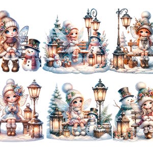 Winter Fairy Snowman Clipart: Magical Christmas Designs (commercial Use ...