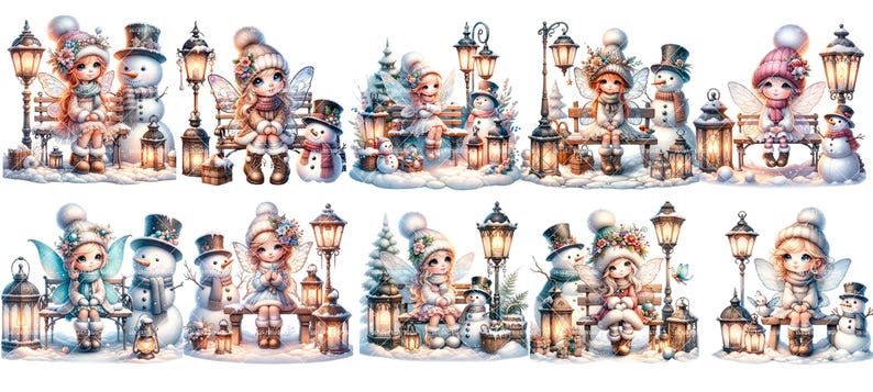 Winter Fairy Snowman Clipart: Magical Christmas Designs (commercial Use ...