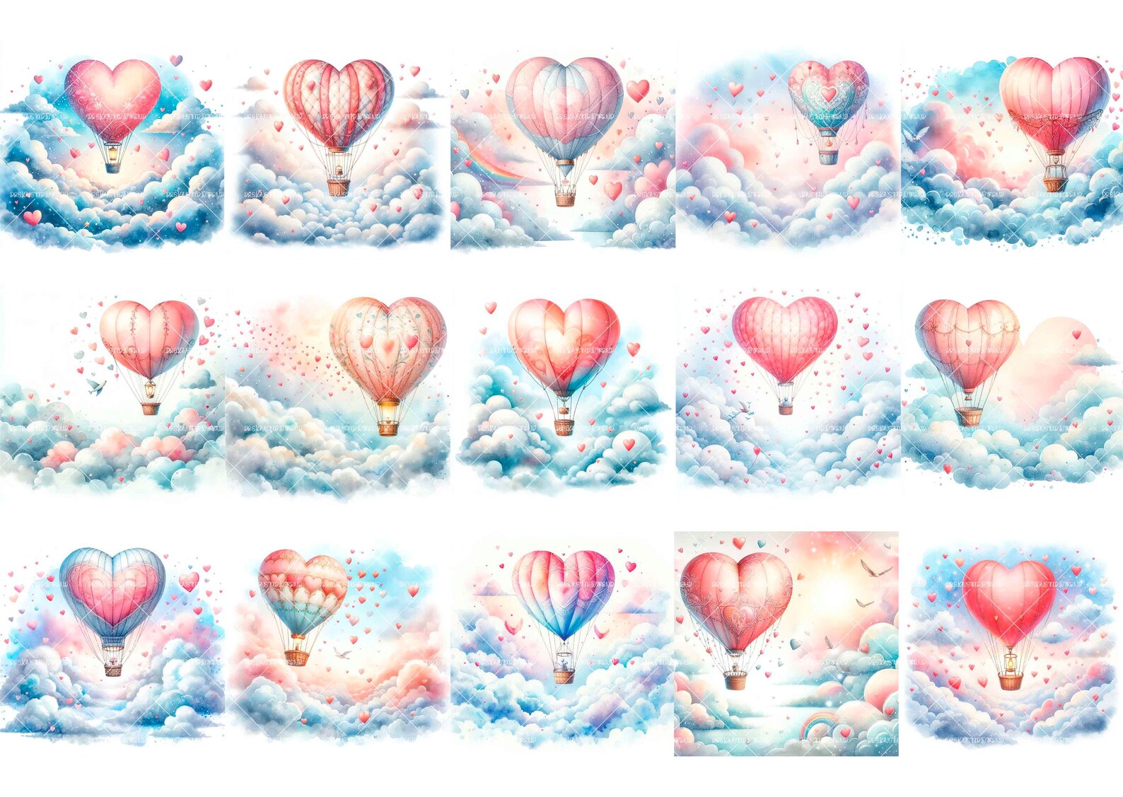 Valentine's Day Hot Air Balloon Clipart: Magical Love Designs (15pc) - Etsy