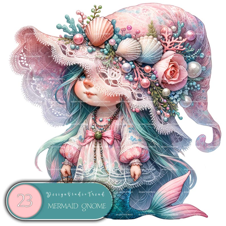 Mermaid Gnome Clipart: 23 Watercolor Fantasy Designs (commercial Use ...