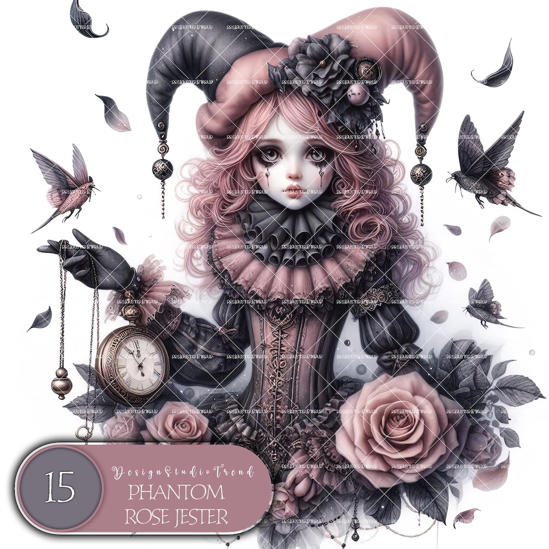 Phantom Rose Jester Doll Clipart: 15 Halloween PNG Designs (commercial ...